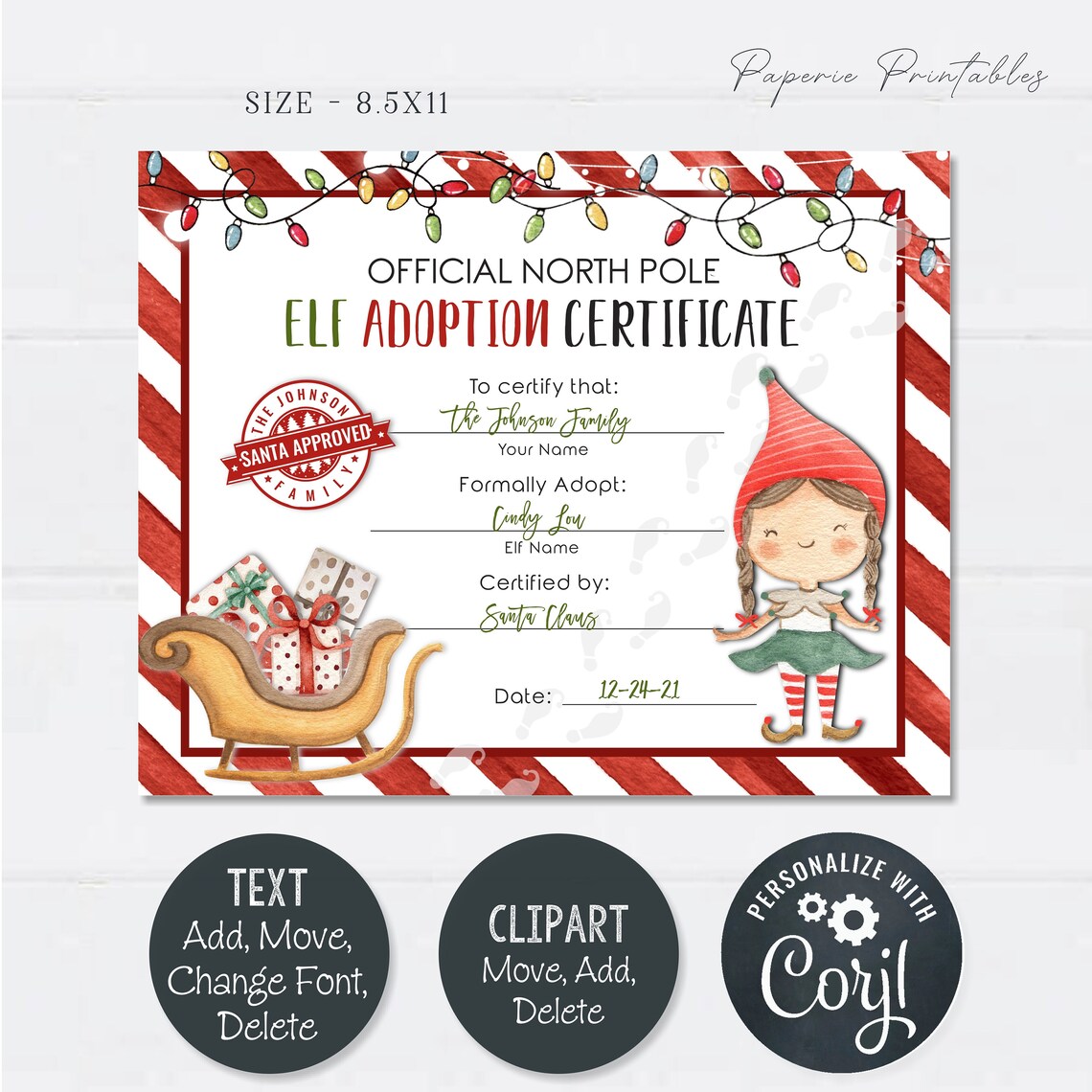 EDITABLE Elf Adoption Certificate Santa Approved Elf - Etsy