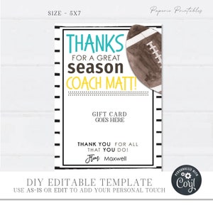 EDITABLE Football Coach Appreciation Gift Card Holder, Coach ...
