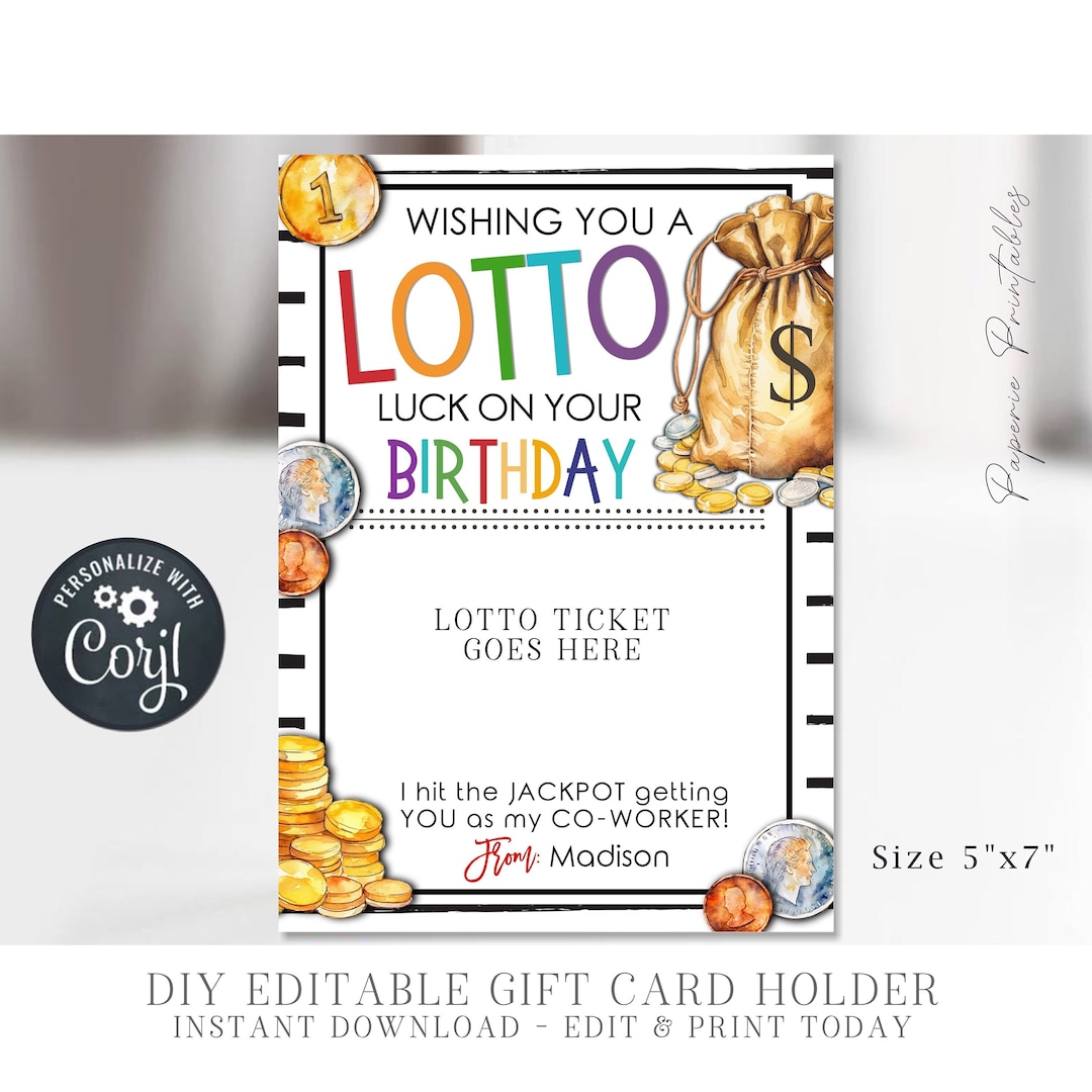 EDITABLE Lotto Co-worker Birthday Gift Ticket Holder, Wishing You a ...