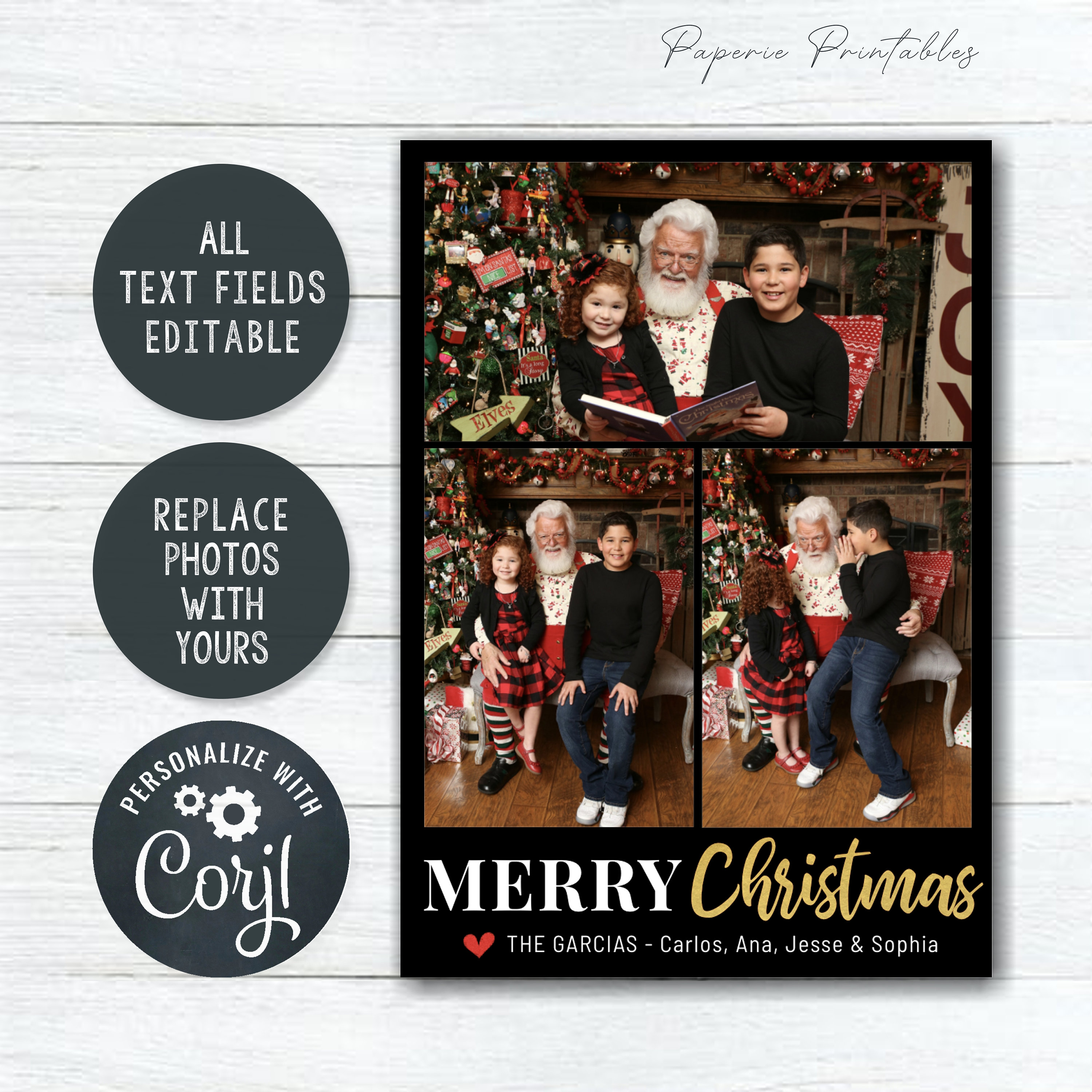 EDITABLE Christmas Photo Card 3 Photo Layout Merry - Etsy