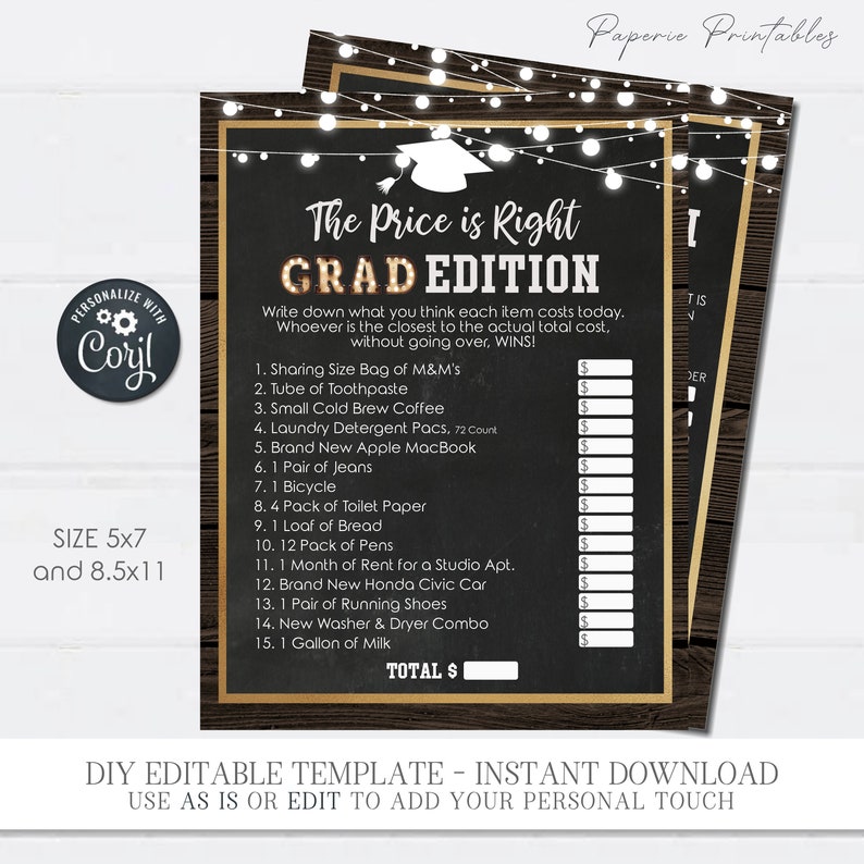 Editable Graduation Party Games Price is Right Graduation - Etsy