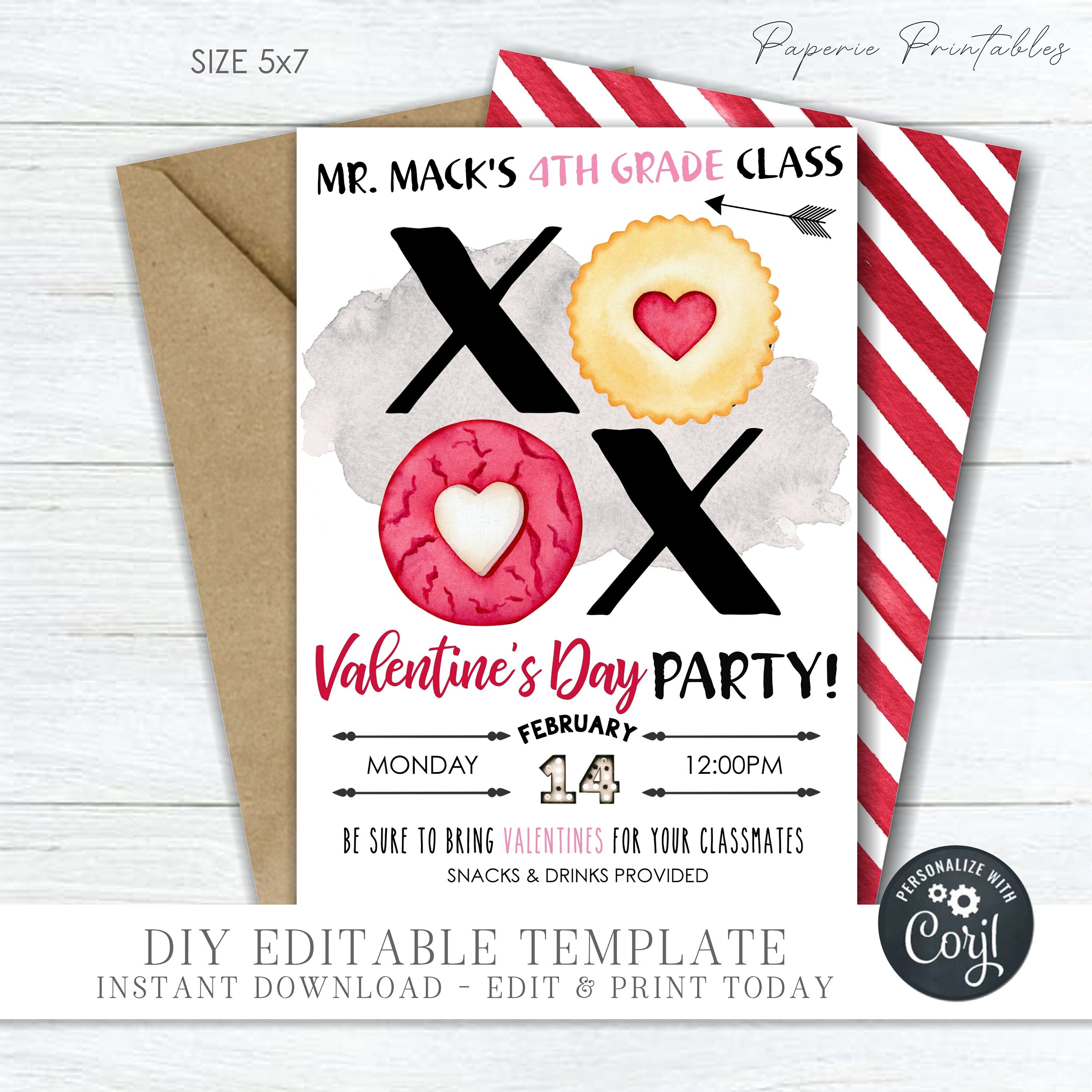 EDITABLE Valentine's Day Class Party Invitation - Etsy