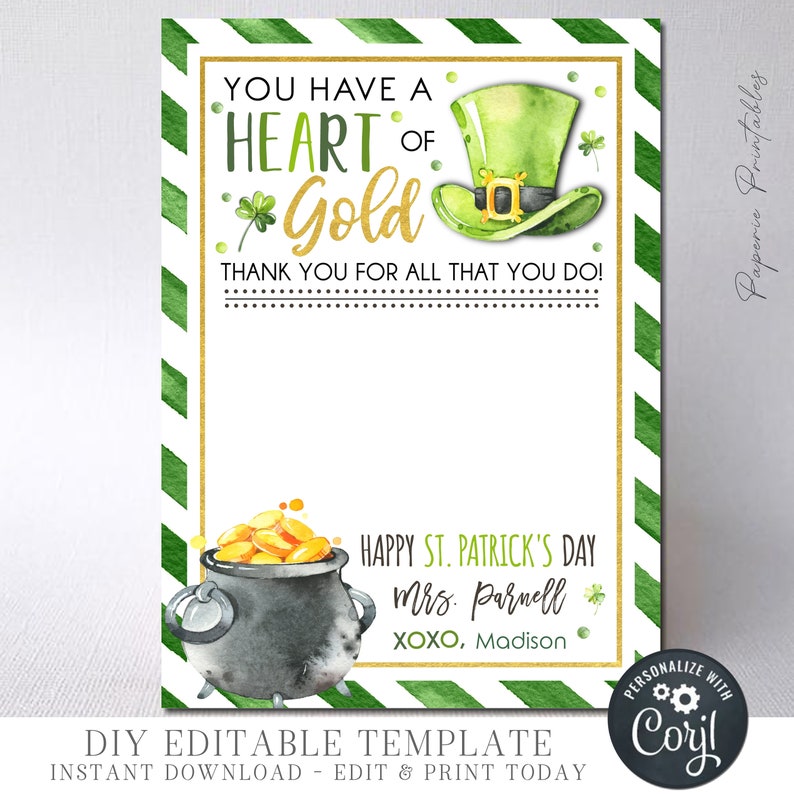EDITABLE St. Patrick's Day Teacher Gift Card Holder - Etsy