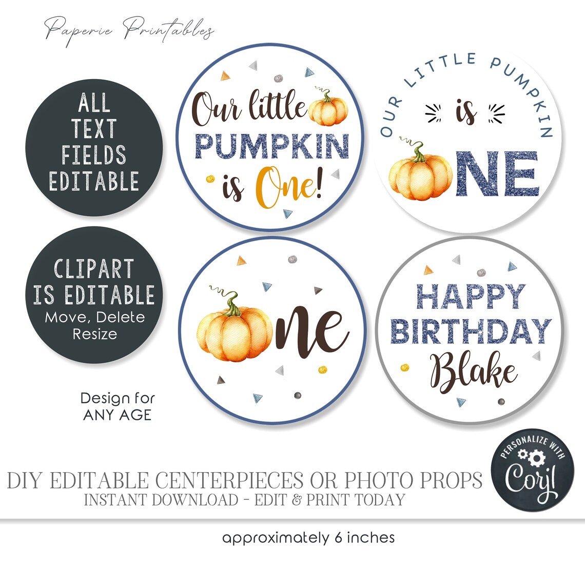 EDITABLE Pumpkin Party Centerpieces DIY Little Pumpkin | Etsy