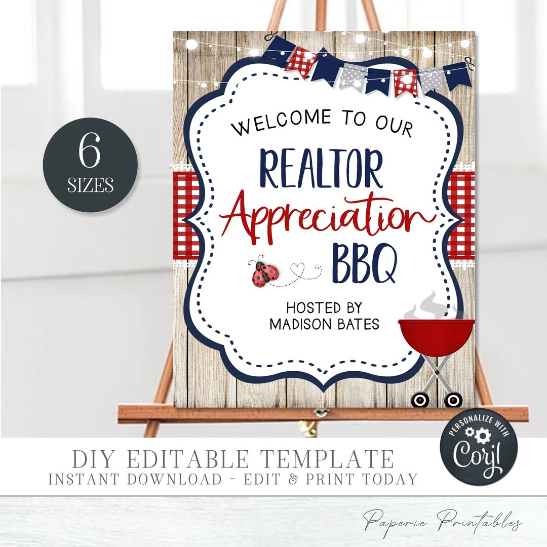Realtor Appreciation BBQ Welcome Sign: Editable Picnic Party Decor ...