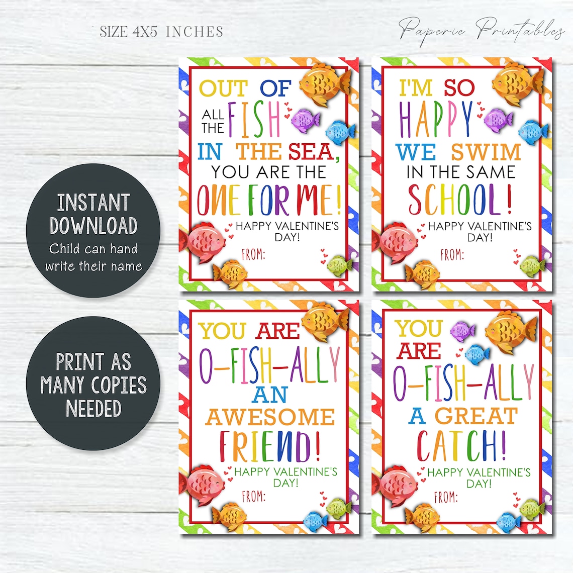 Fish Valentine's Day Printable Tags Kids Valentine Cards - Etsy