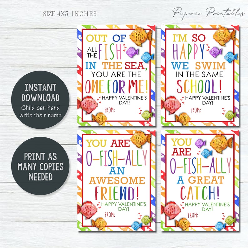 Fish Valentine's Day Printable Tags Kids Valentine Cards - Etsy