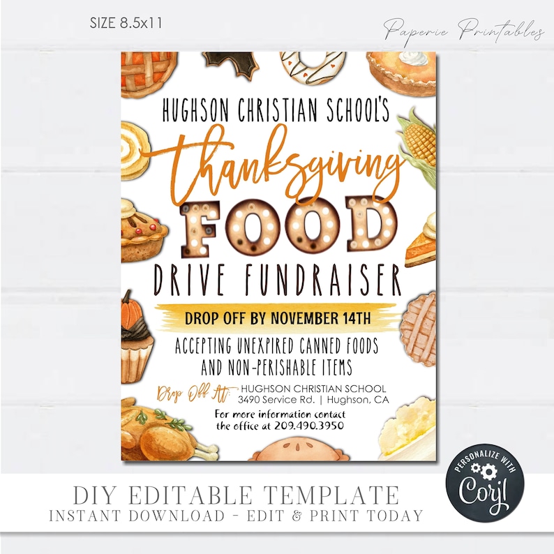 EDITABLE Thanksgiving Food Drive Flyer Food Drive Flyer - Etsy