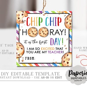 EDITABLE Cookie Teacher Gift Tag, Thank You First Day of School Tag ...