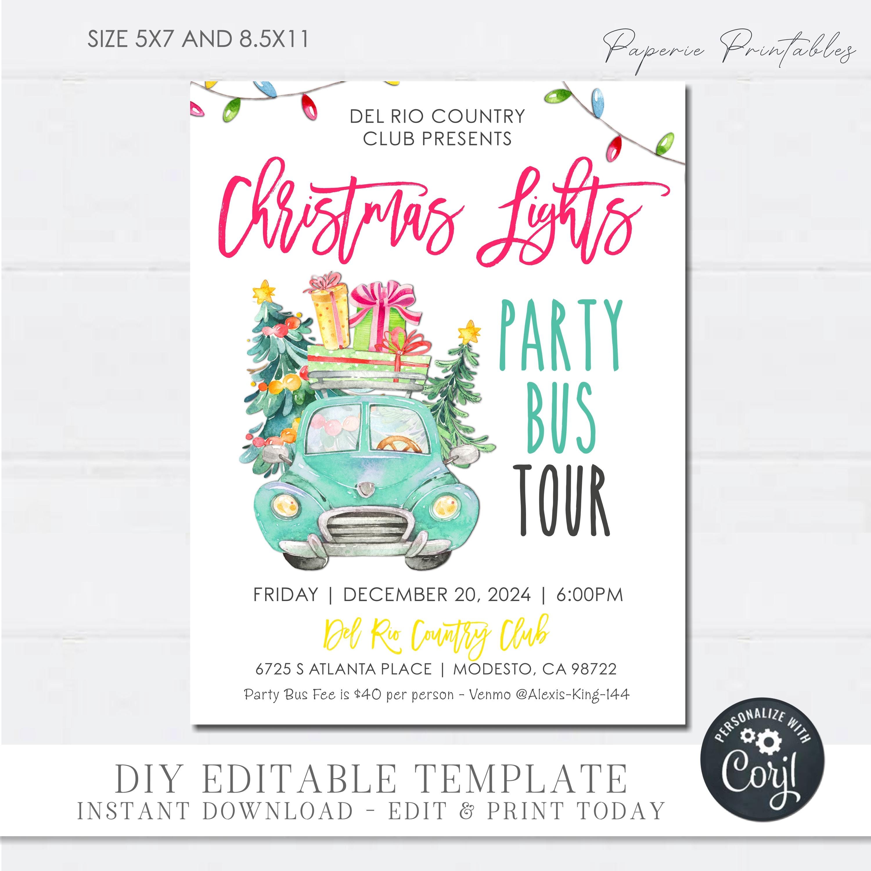 Editable Christmas Lights Party Bus Tour Flyer (5x7 & 8.5x11) (digital ...