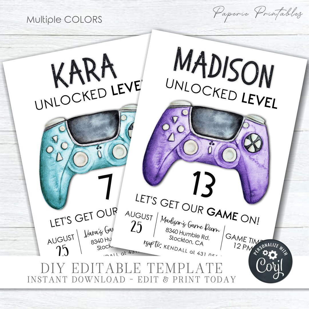 EDITABLE Video Game Birthday Party Invitation, Girl Gaming Birthday ...