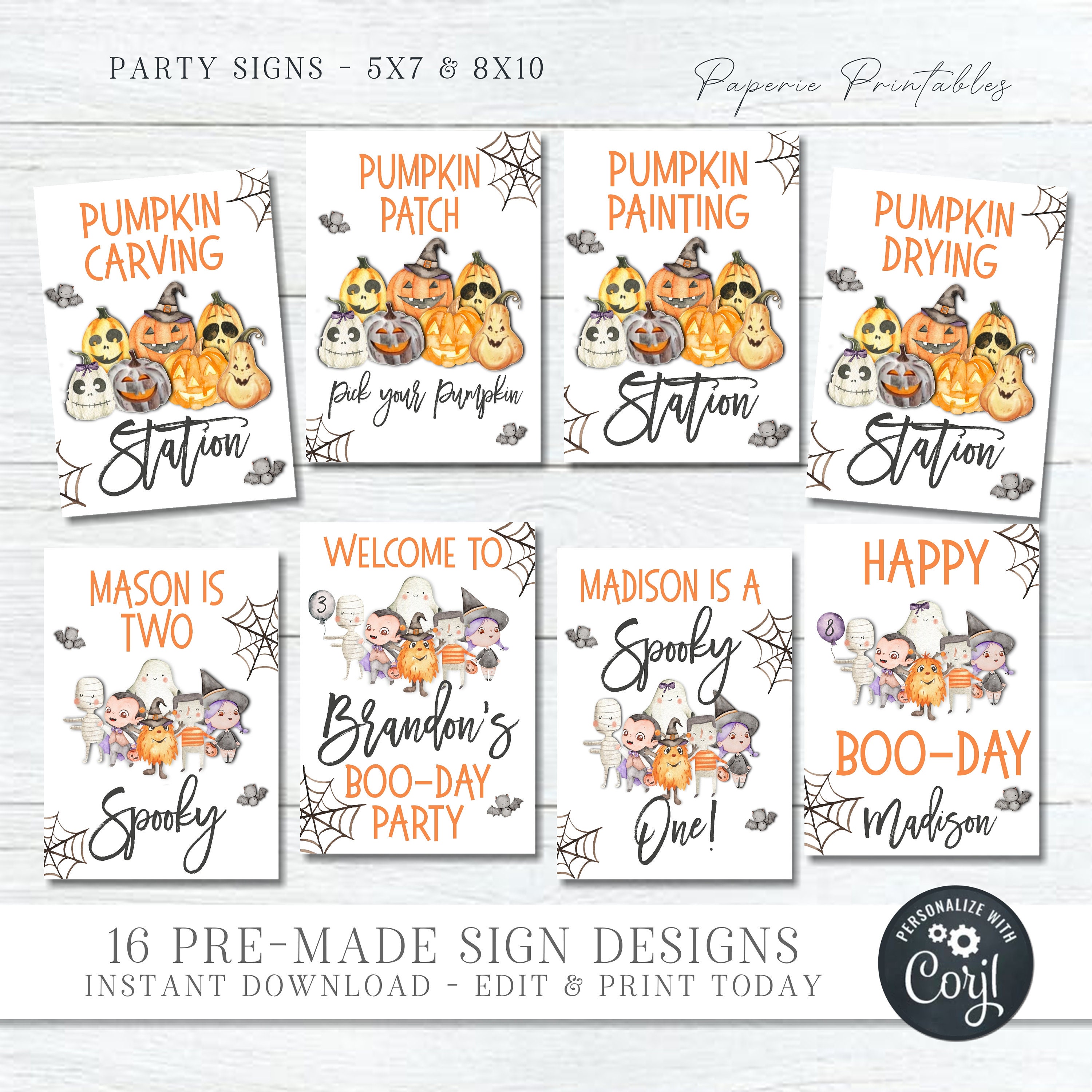 Editable Halloween Party Signs: Pumpkin Carving, Spooky Treats (digital ...