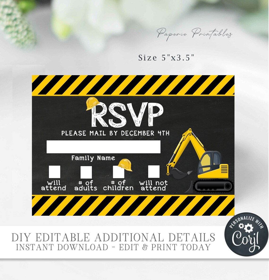 Editable Construction Birthday RSVP Cards (digital Download) #BP11 - Etsy