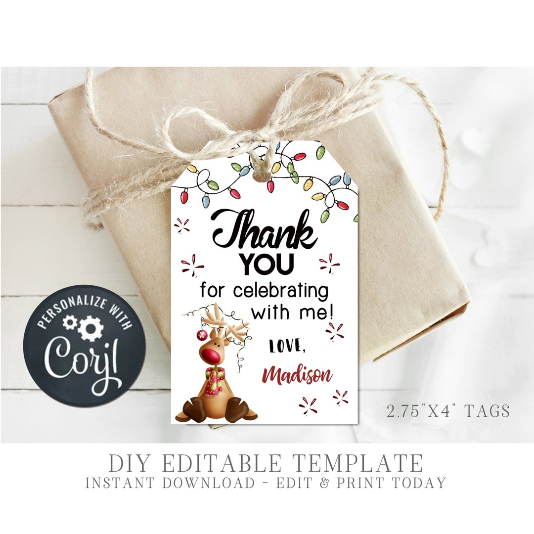 EDITABLE Christmas Birthday Party Favor Tags - Christmas Birthday Party ...