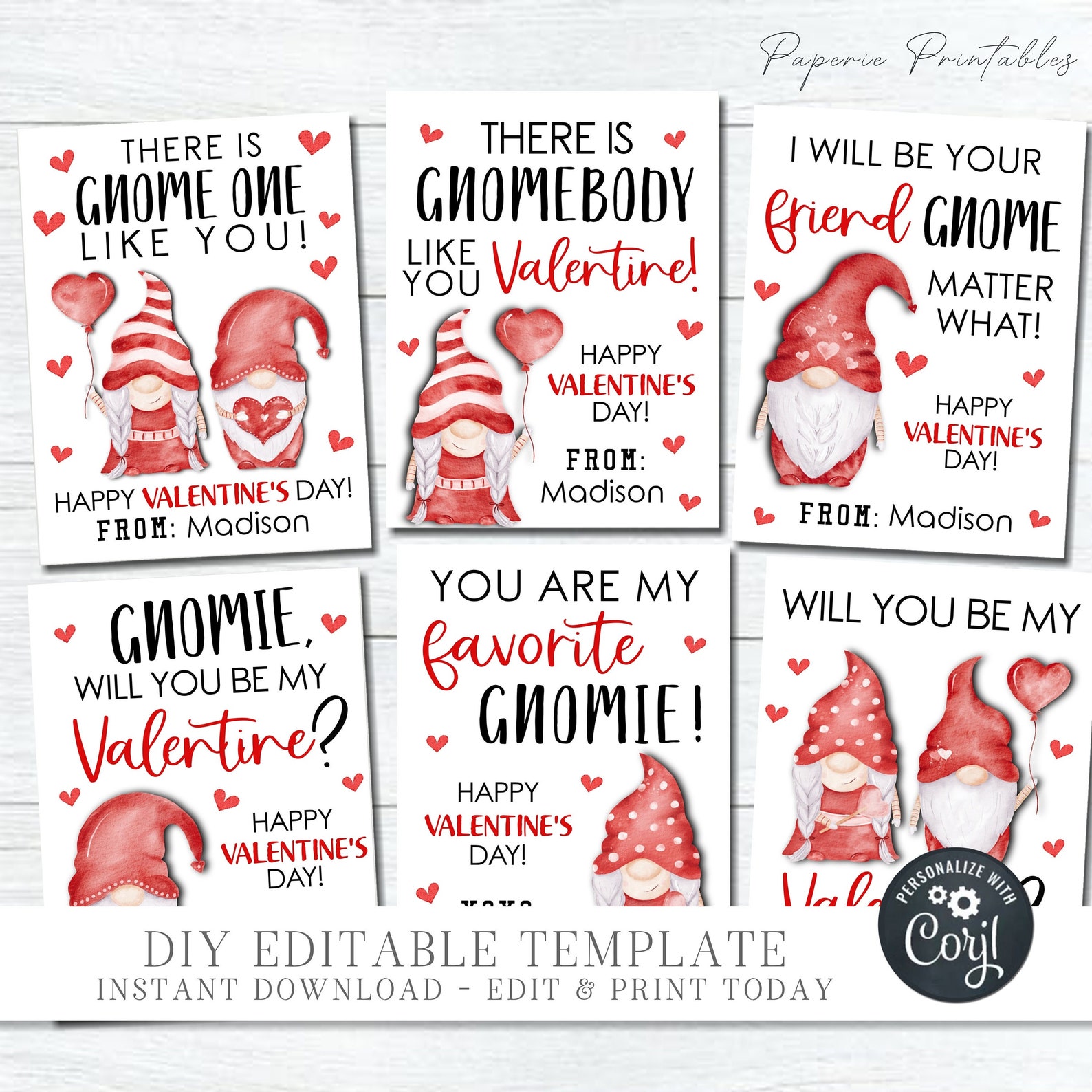 EDITABLE Gnome Valentine Cards Kid Valentine Cards School - Etsy