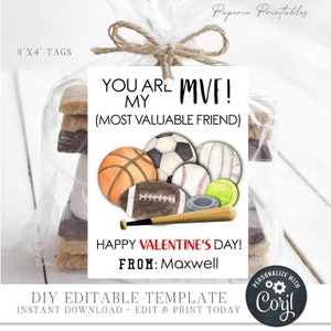 EDITABLE Valentine Cards for Kids, All Star Valentine Cards, Sports ...