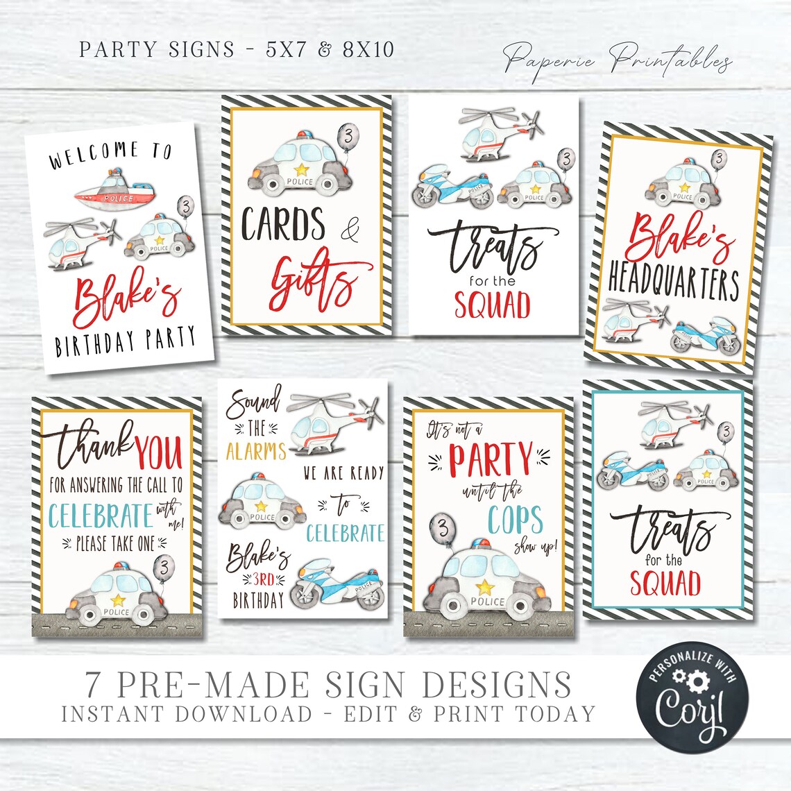 EDITABLE Police Party Signs Police Birthday Decor Fueling - Etsy