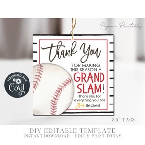 EDITABLE Coach Appreciation Gift Tag, Baseball Coach Appreciation Tag ...