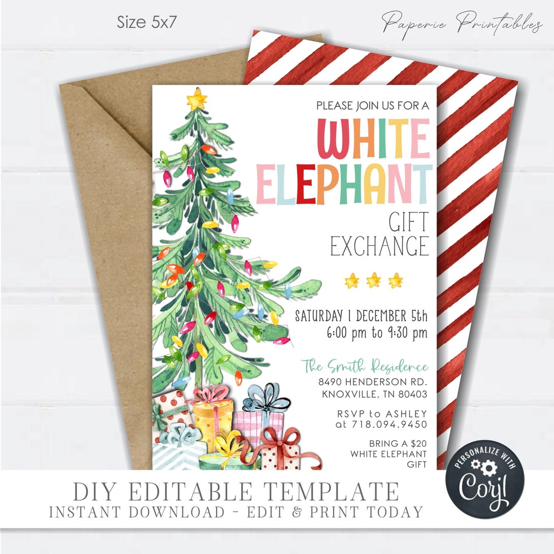 EDITABLE White Elephant Christmas Party Invitation, Holiday Party ...