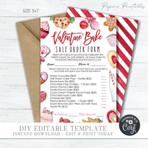 EDITABLE Valentine Bake Sale Order Form, Valentine Bake Order Template ...