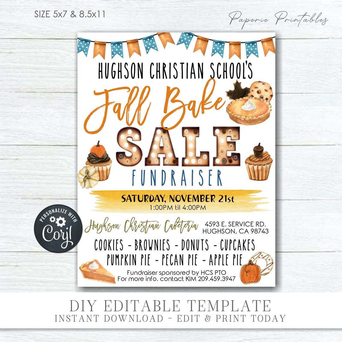 EDITABLE Fall Bake Sale Flyer School Bake Salel Flyer - Etsy