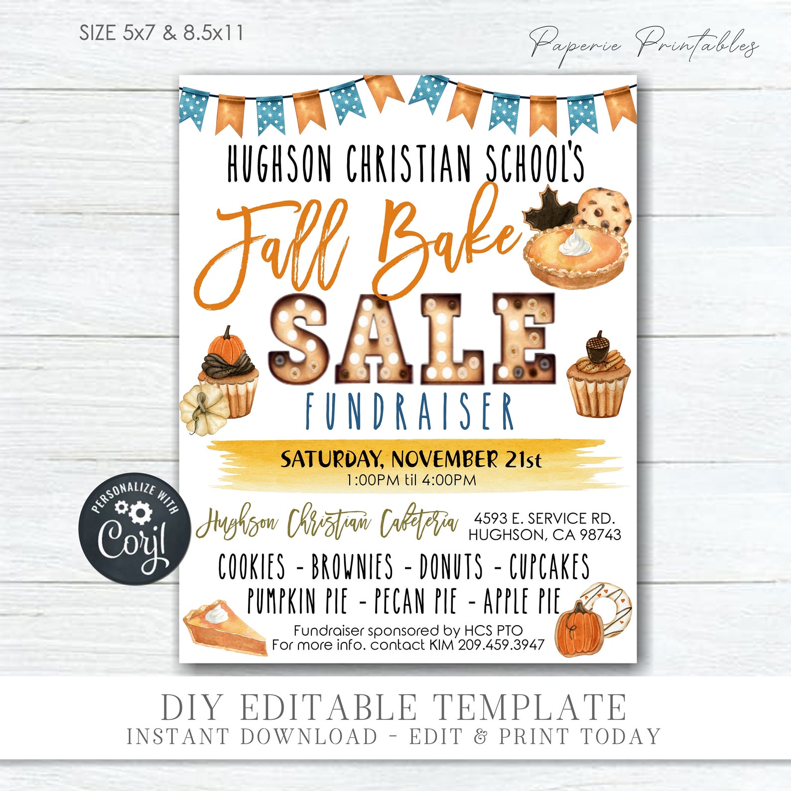 EDITABLE Fall Bake Sale Flyer School Bake Salel Flyer | Etsy