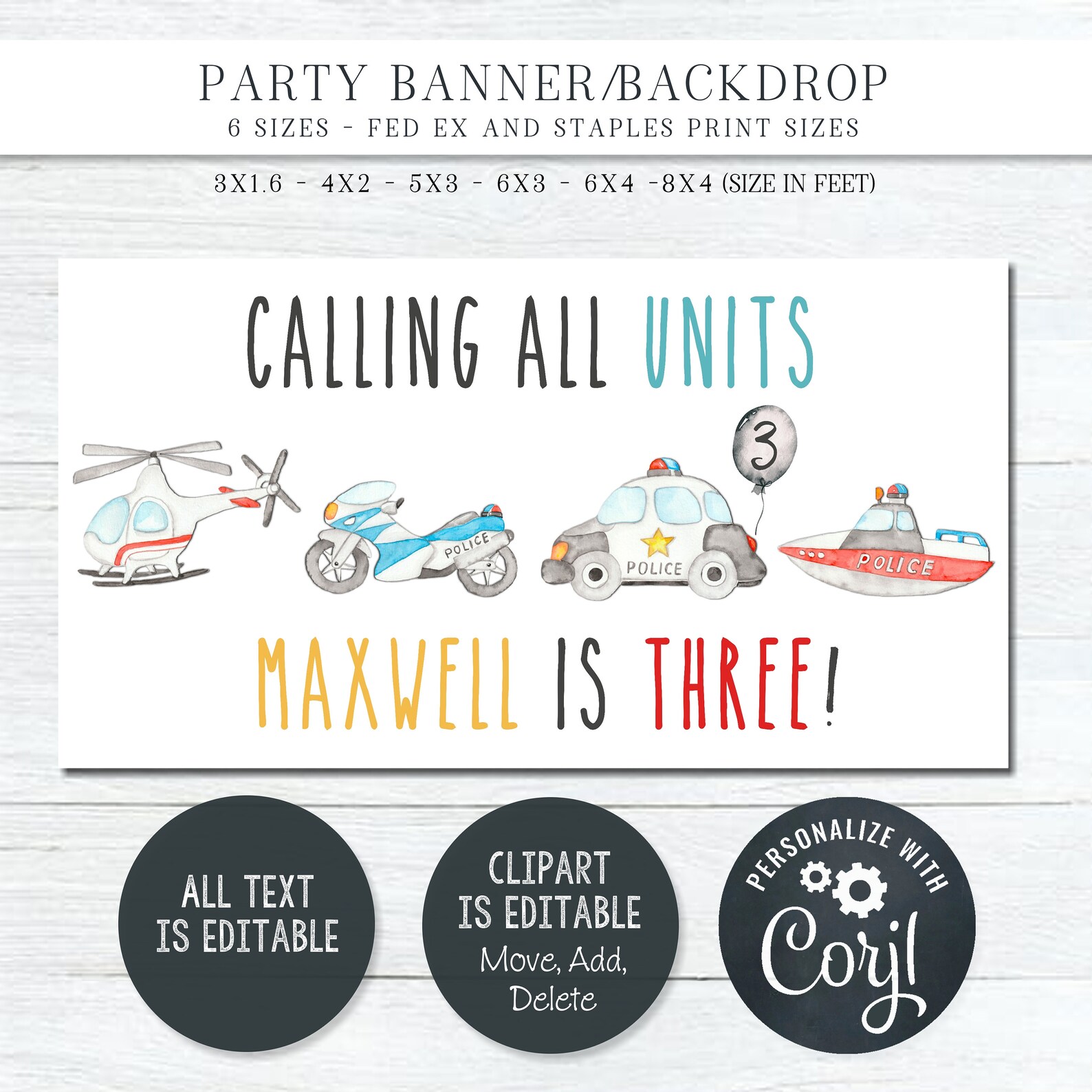 EDITABLE Police Birthday Decorations Law Enforcement Birthday - Etsy