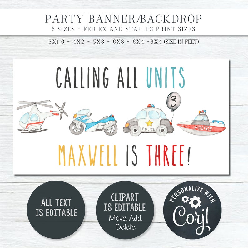 EDITABLE Police Birthday Decorations Law Enforcement Birthday - Etsy