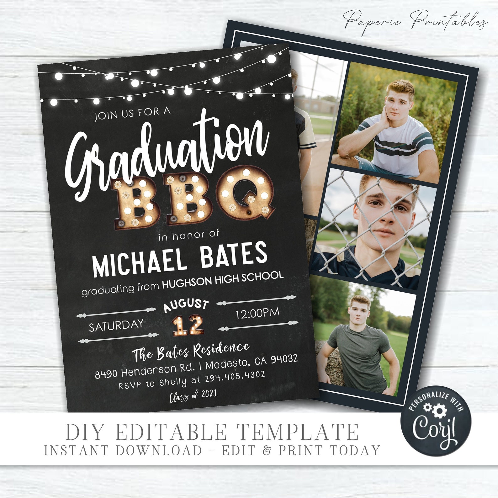 EDITABLE Graduation BBQ Invitation Graduation Party Template - Etsy