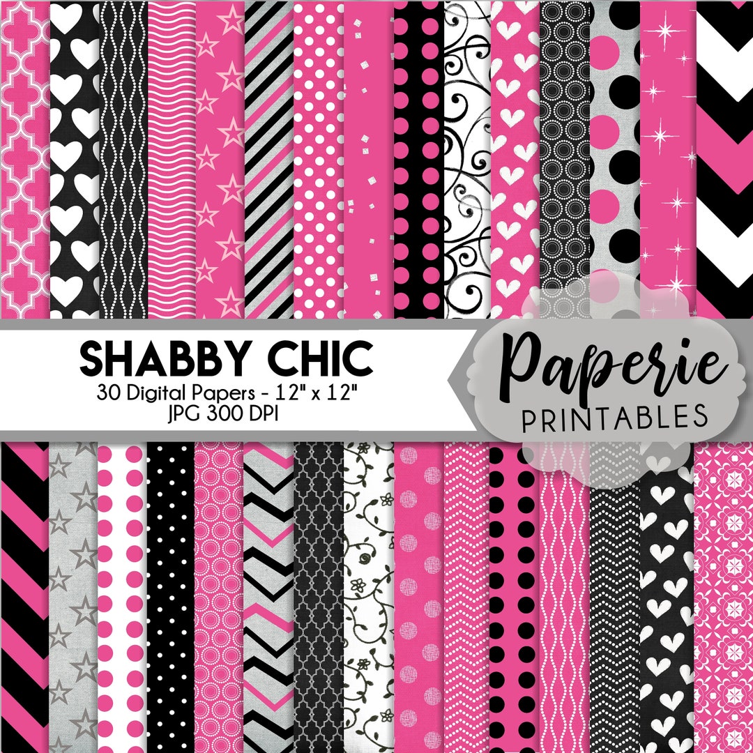 Pink Shabby Chic Digital Paper: 12x12 Scrapbook Patterns (digital ...