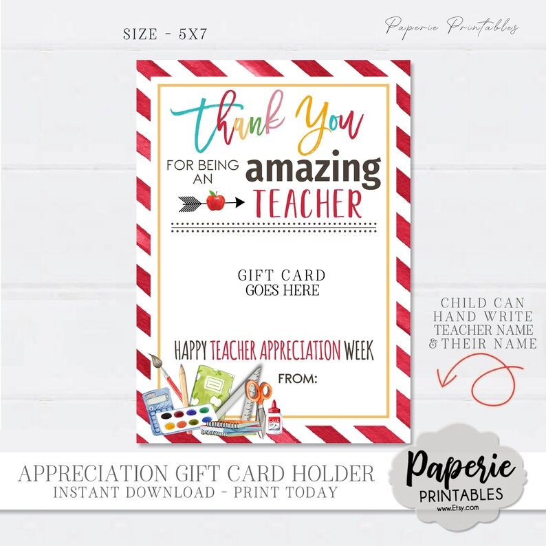 EDITABLE Teacher Appreciation Gift Card Holder Thanks for - Etsy