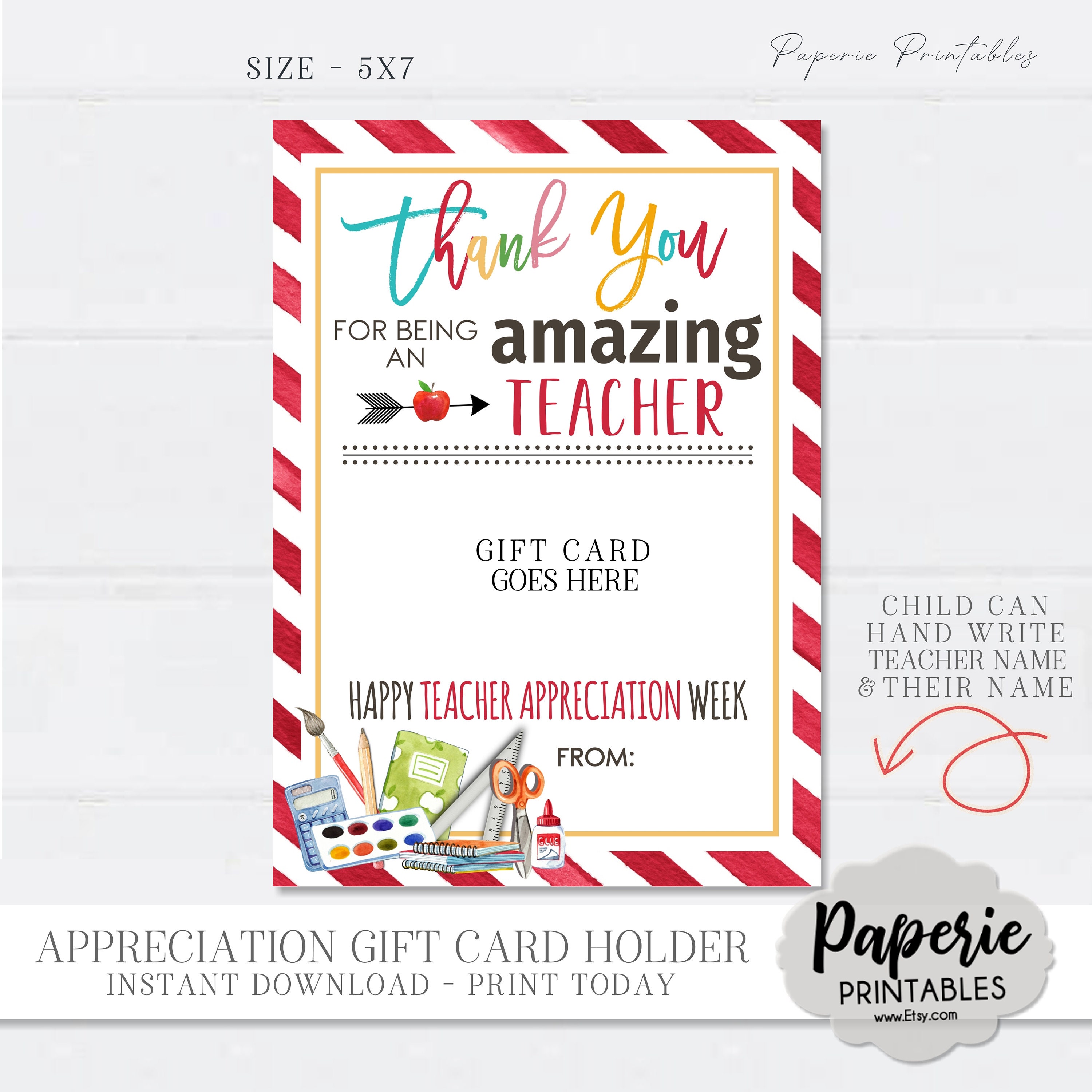 EDITABLE Teacher Appreciation Gift Card Holder Thanks for - Etsy