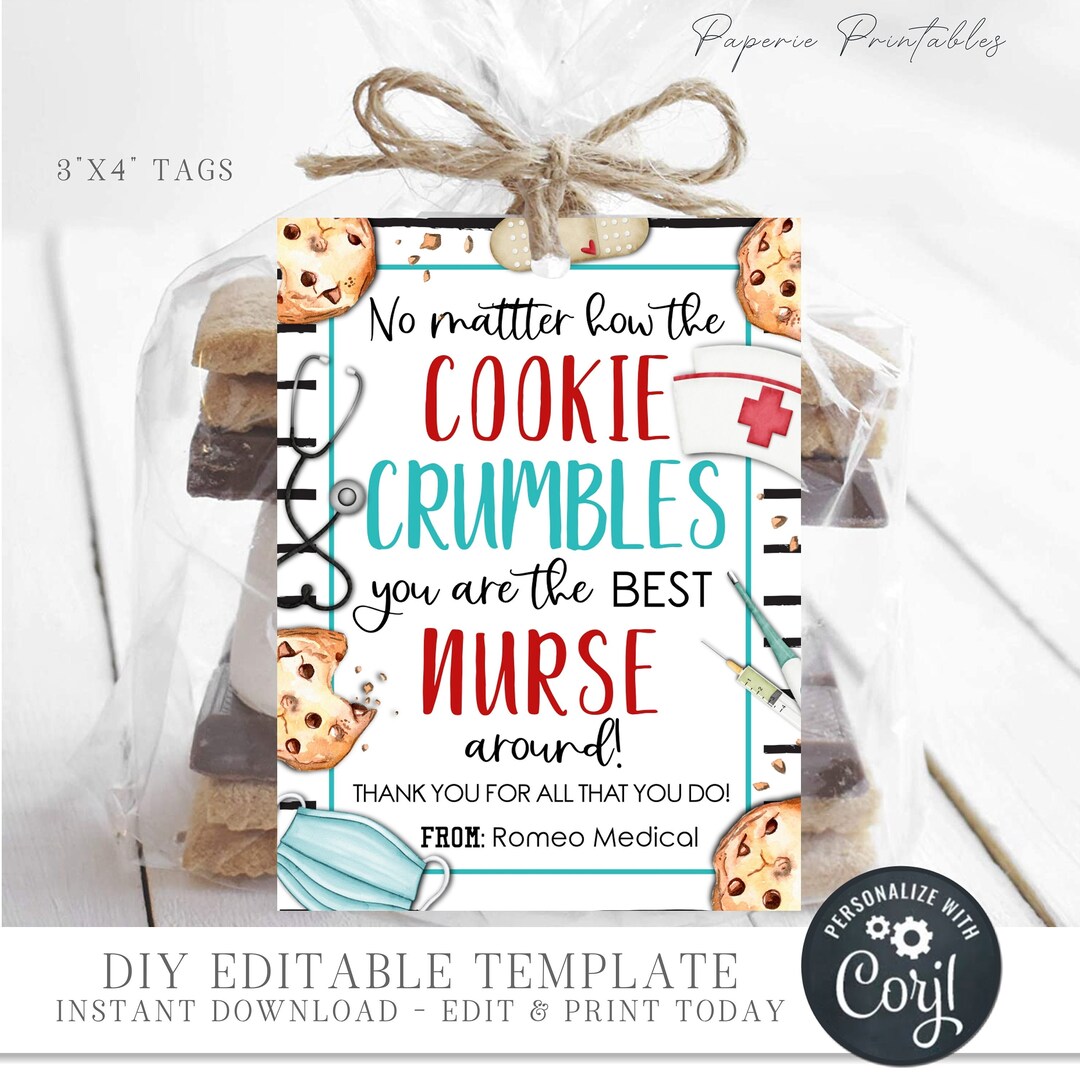 Editable Cookie Nurse Appreciation Gift Tags (DIY Corjl Template) - Etsy