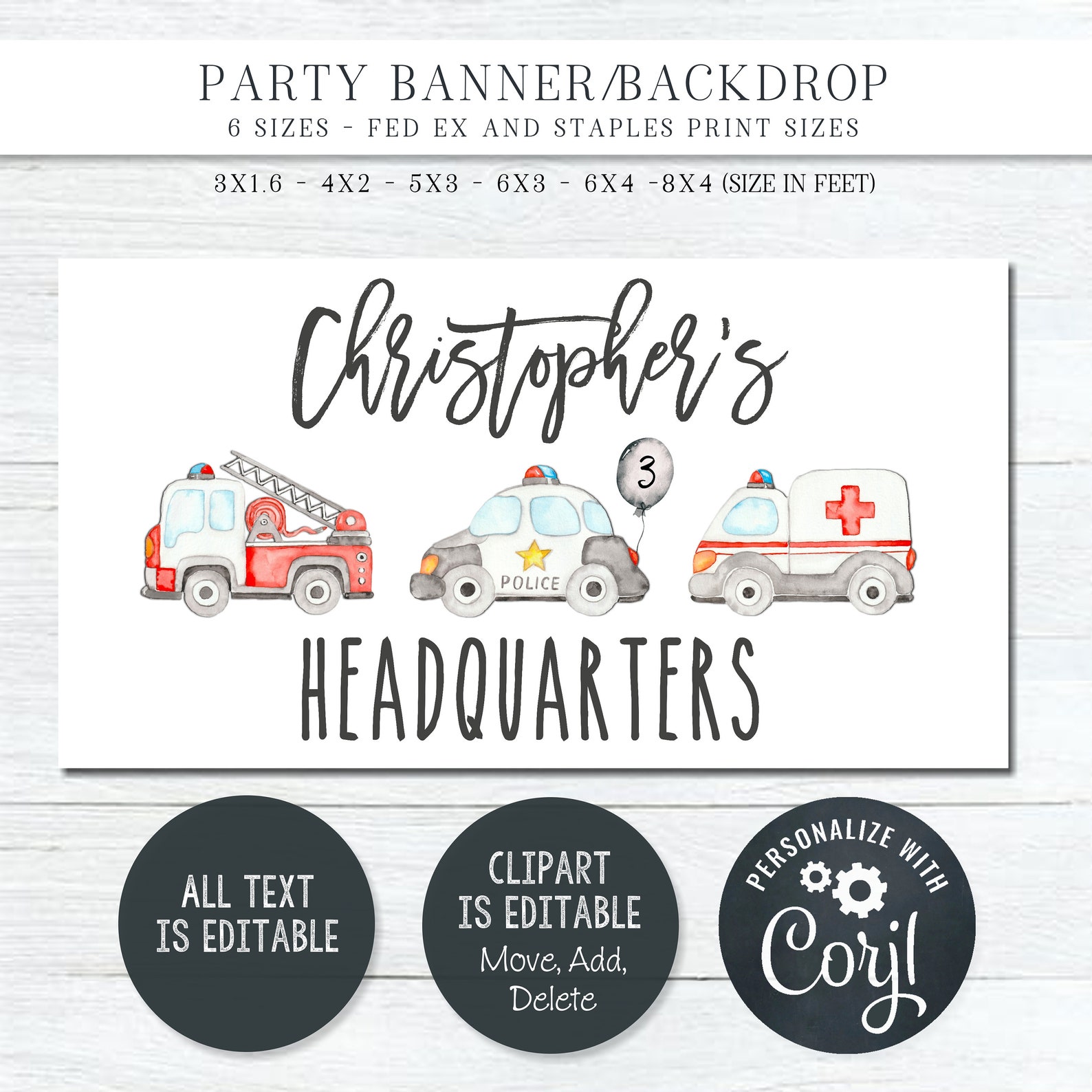 EDITABLE First Responders Birthday Decorations First - Etsy