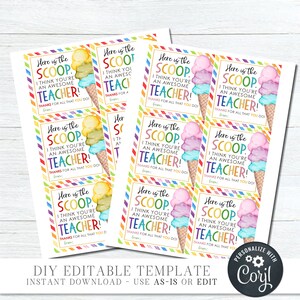 EDITABLE Teacher Appreciation Gift Tag, Here's the Scoop Teacher ...