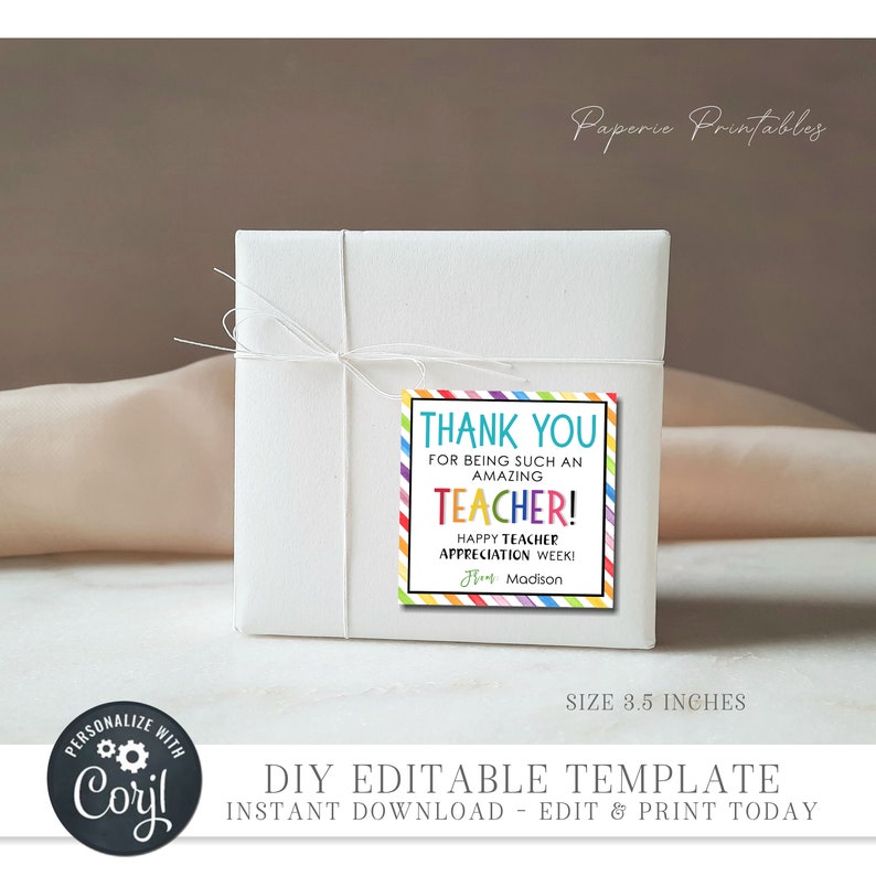 EDITABLE Teacher Appreciation Gift Tag Teacher Appreciation - Etsy
