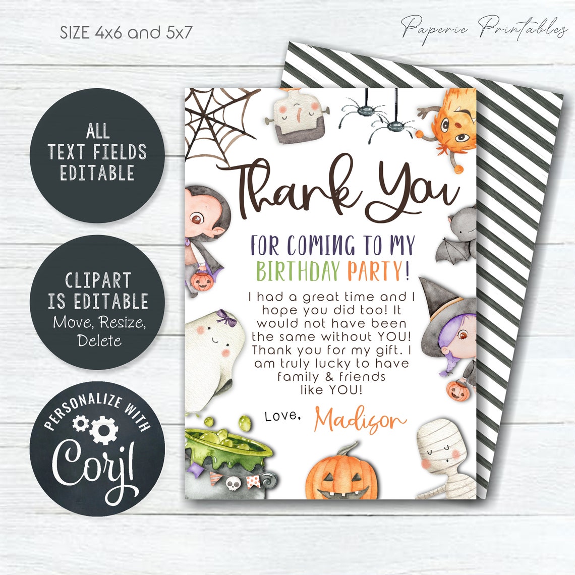 EDITABLE Halloween Birthday Thank You Card Halloween Thank - Etsy