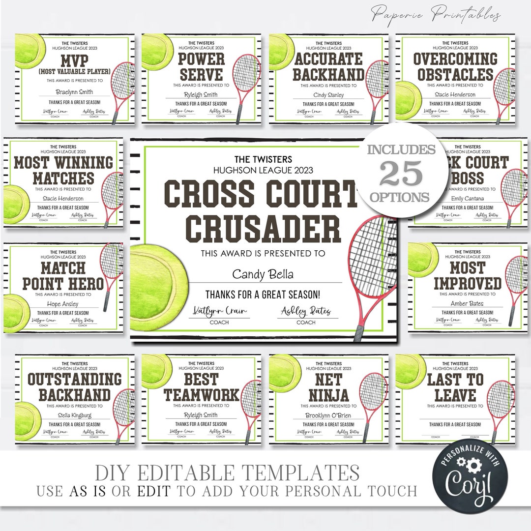 Editable Tennis Award Certificates: End of Season Team Awards (DIY W ...