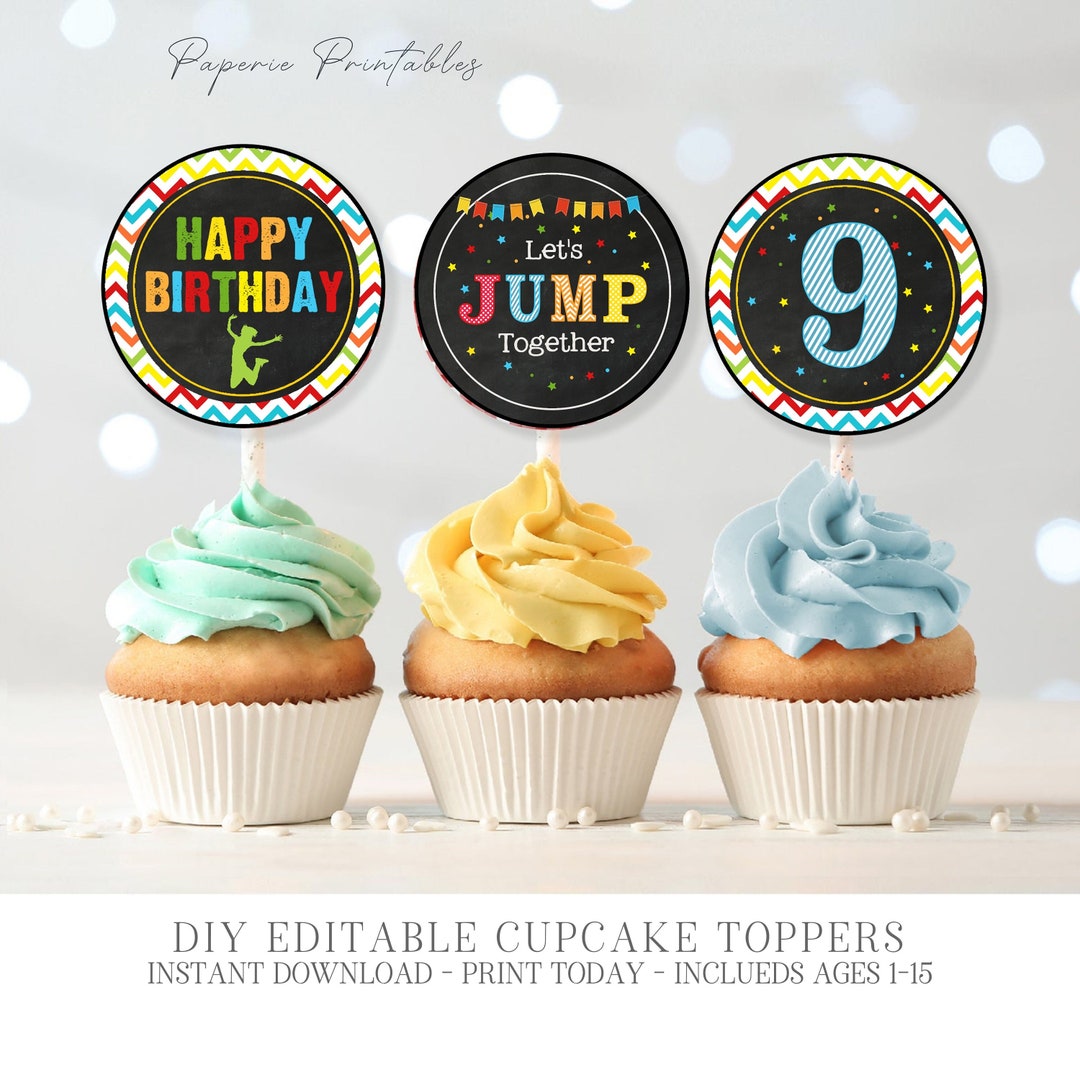 Trampoline Birthday Cupcake Topper: Let's Jump Party (instant Download ...