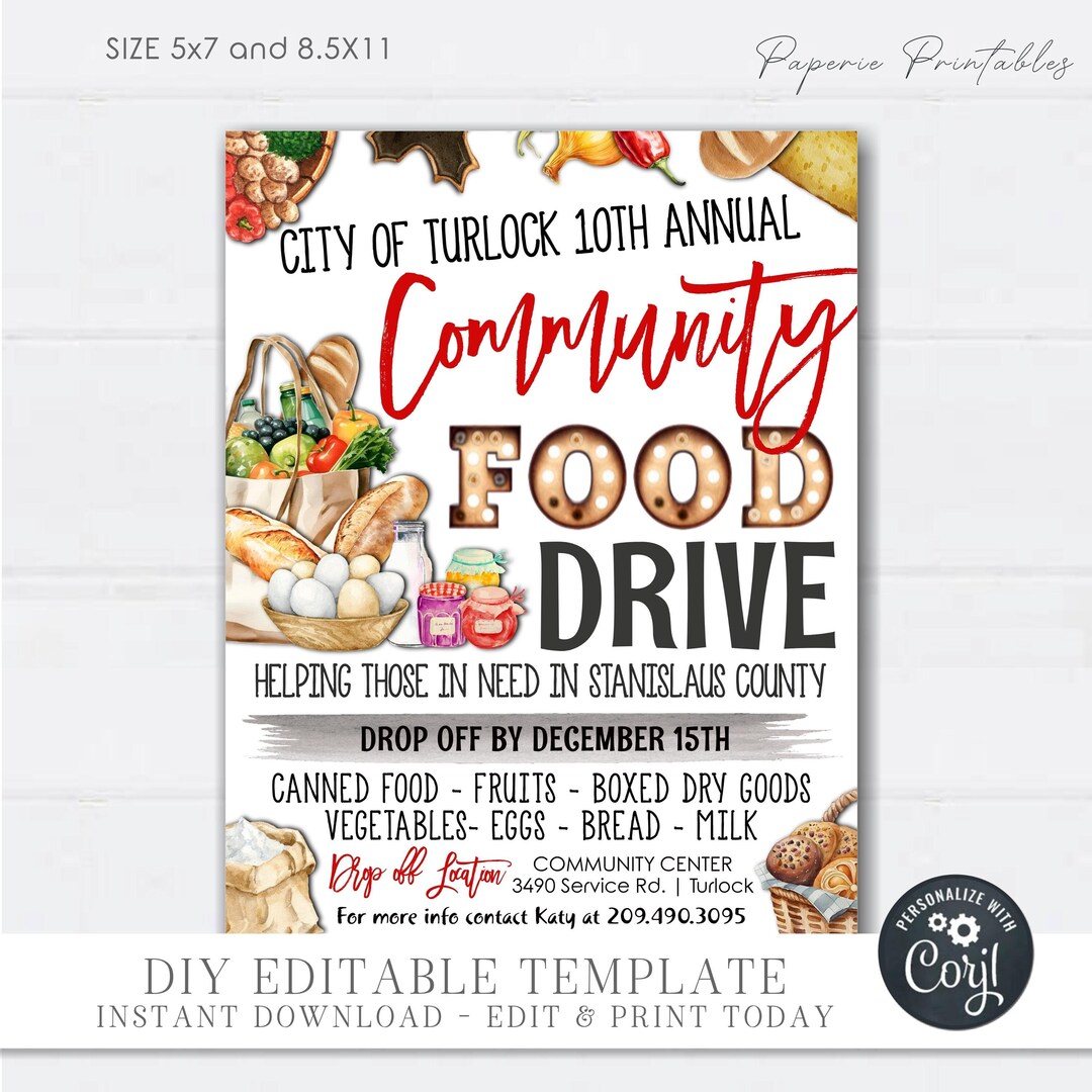 Editable Community Food Drive Flyer Template (5x7 & 8.5x11) (digital ...