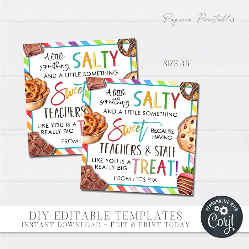 Sweet & Salty Teacher Appreciation Gift Tag: Editable DIY (digital ...