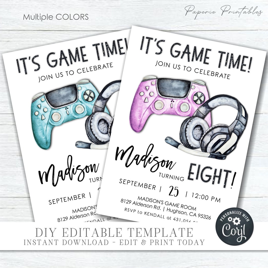 EDITABLE Girl Gaming Birthday Invitation, Video Game Birthday Party ...