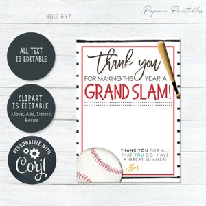 EDITABLE Baseball Teacher Appreciation Gift Card Holder, Grand Slam ...
