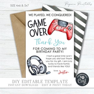 EDITABLE Gaming Birthday Thank You Card, Video Game Birthday Thank You ...