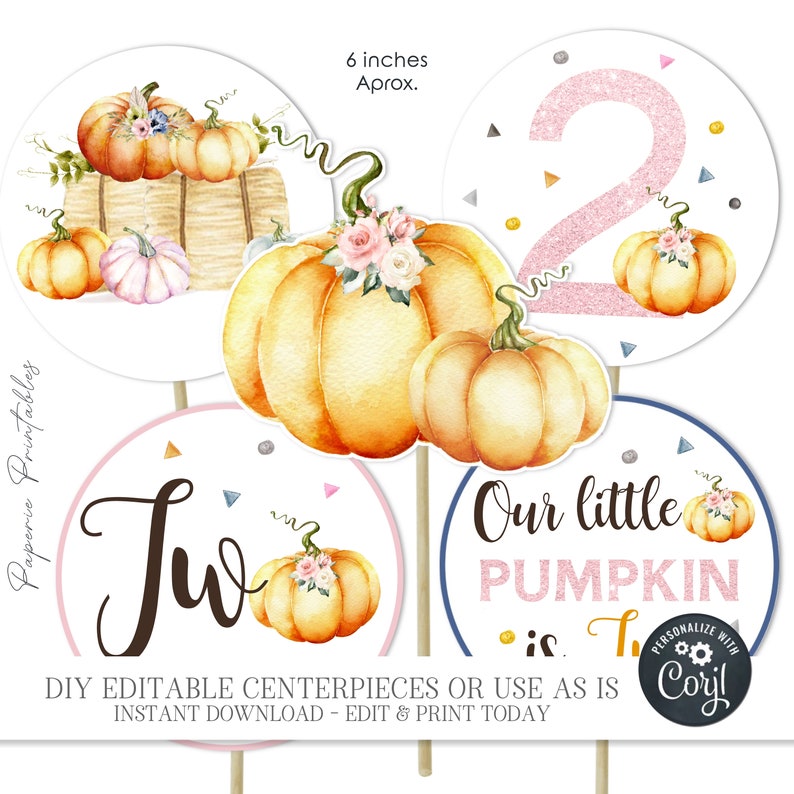 EDITABLE Pumpkin Party Centerpieces DIY Little Pumpkin - Etsy