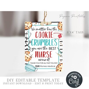 Editable Cookie Nurse Appreciation Gift Tags (DIY Corjl Template) - Etsy