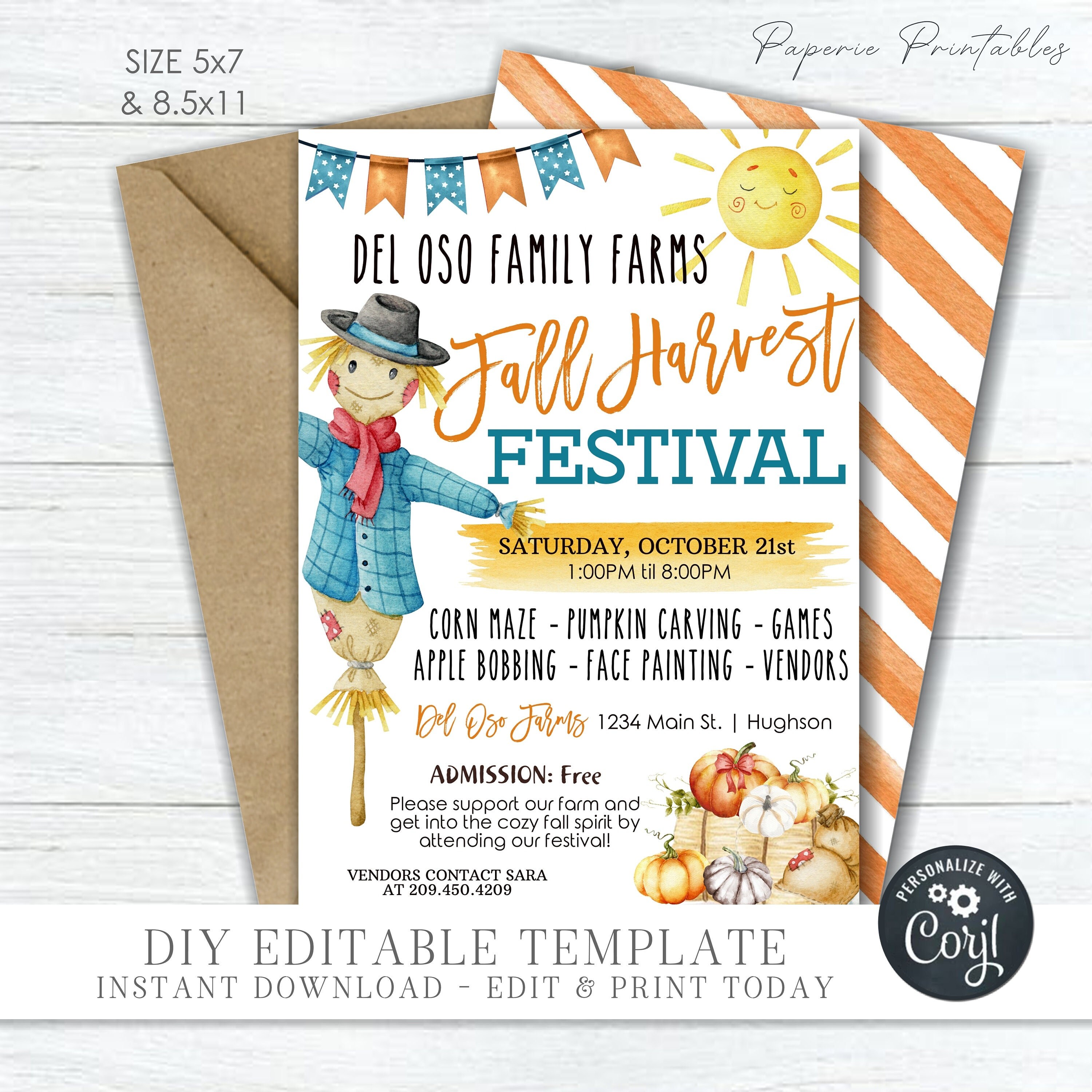 Editable Fall Harvest Festival Flyer: School, Church, Company (DIY ...