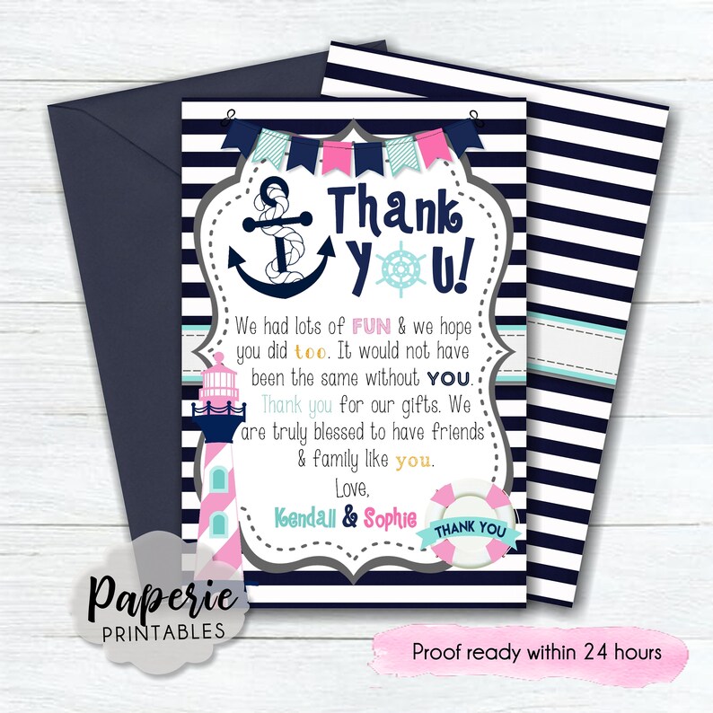 Nautical Birthday Thank You Card Sailor Birthday Thank You | Etsy