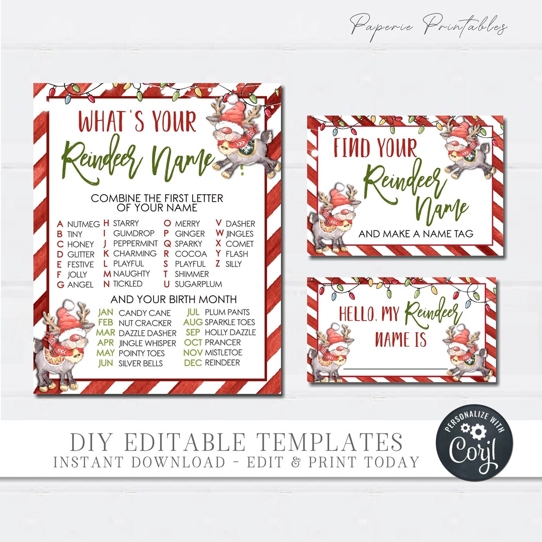 EDITABLE What's Your Reindeer Name Game, Christmas Party Game ...