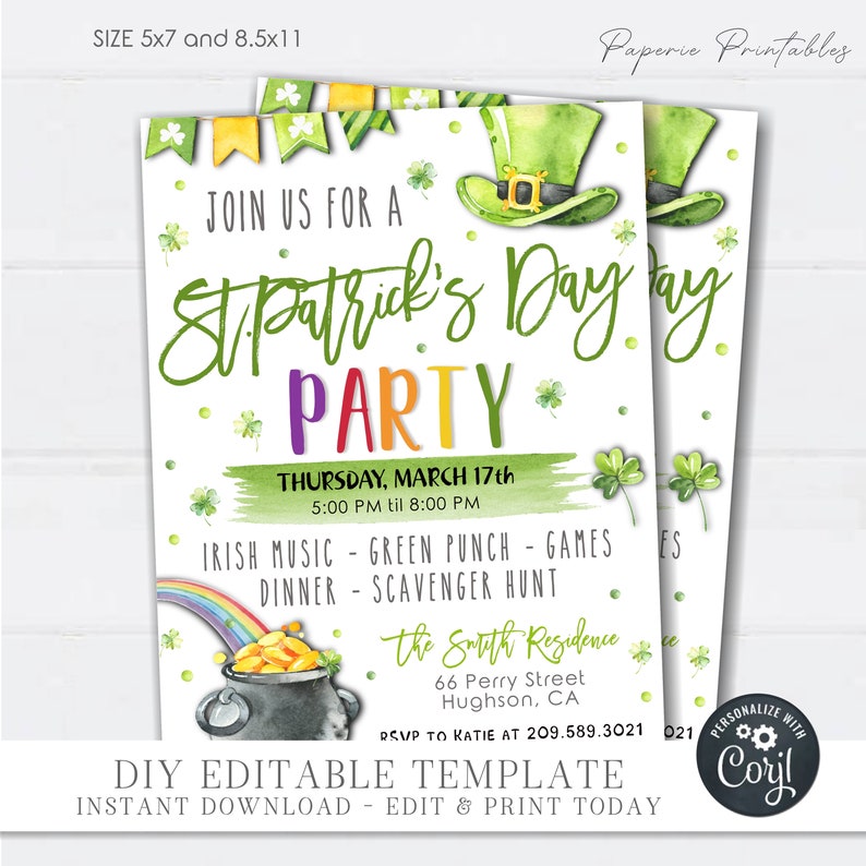 EDITABLE St. Patrick's Day Celebration St. Patrick's - Etsy